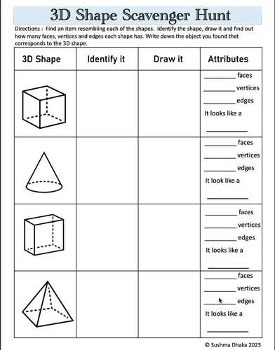 Scavenger Hunt - 3D Shapes - Geometry by Worksheets and Cliparts by Sush