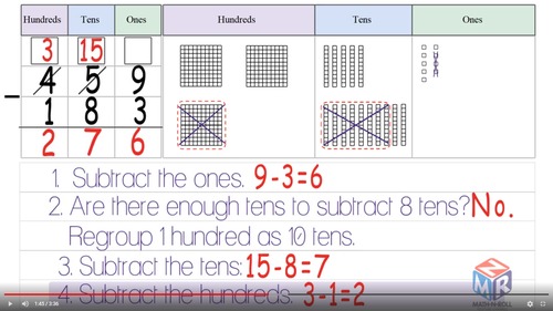 3-Digit Subtraction: Regroup Hundreds. VIDEO by MATH-N-ROLL | TPT