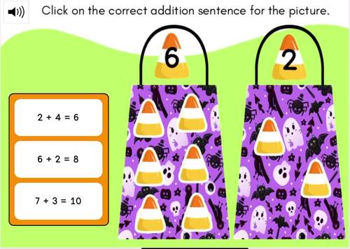 Halloween Candy Corn Single-Digit Addition | First Grade Math Boom Cards™