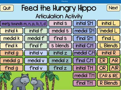 Feed the Hungry Hippo Articulation Boom Cards Speech Therapy Digital ...