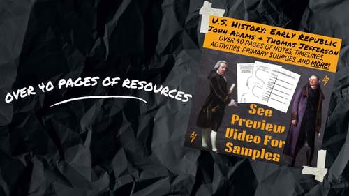 US History New Republic John Adams and Thomas Jefferson Worksheets and ...