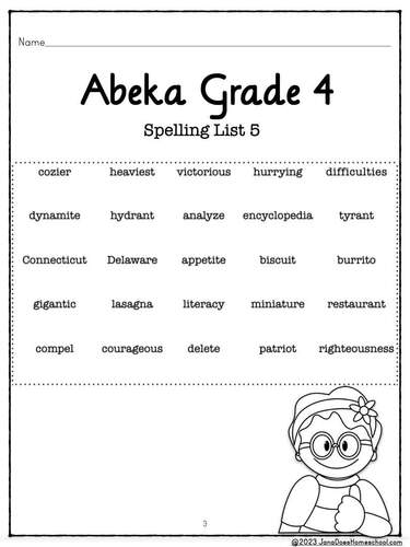 Abeka Spelling, Vocabulary & Poetry 4 - 6th Ed. - List 5 - Y Endings