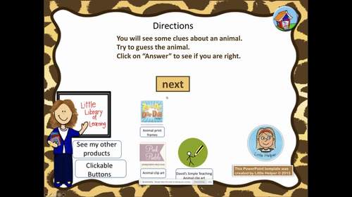 Guess the Animal PowerPoint™ Game by Little Library of Learning | TPT