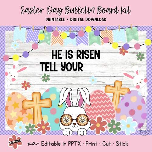He Is Risen Christian Easter Bulletin Board Kit | Religious Spring Door ...