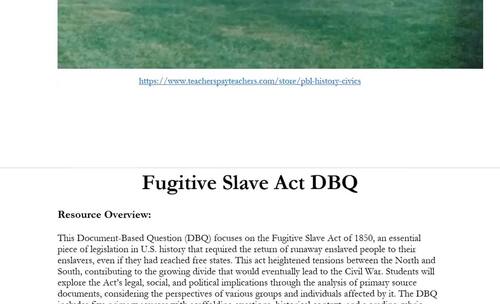 Fugitive Slave Act DBQ by PBL History & Civics | TPT