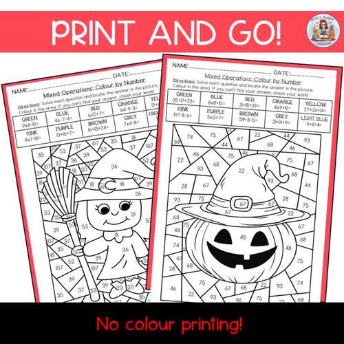 Halloween Math: Grade 5 Multiplication & Division Color by Number ...