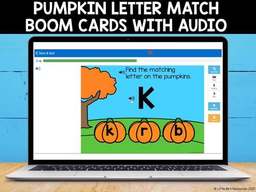 Fall Boom Cards | Pumpkin Letter Matching Upper & Lowercase | With Audio