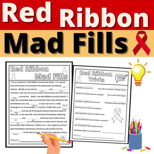 Red Ribbon Mad Fills and Trivia Writing Prompts Activity No Prep Awareness