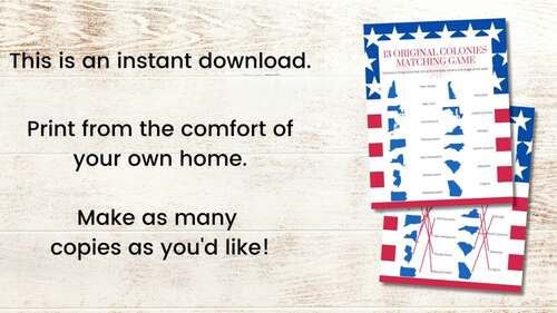 13 Original Colonies Matching Game by Lucky 13 Printables | TPT