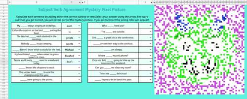 Subject Verb Agreement Digital Color by Number Mystery Pixel | TPT
