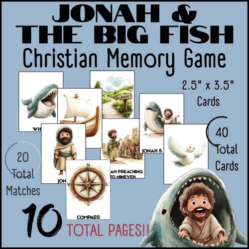 Jonah and the Big Fish Memory Game, Bible Matching Game for Kids ...