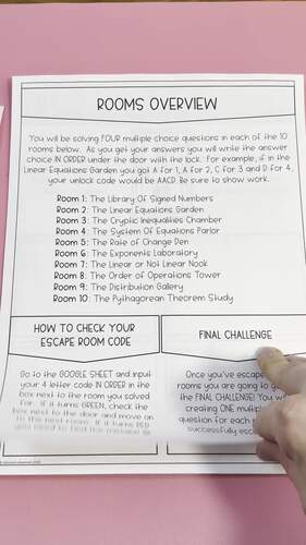 End of Year Pre Algebra Review Project | Escape Room No Prep Middle School