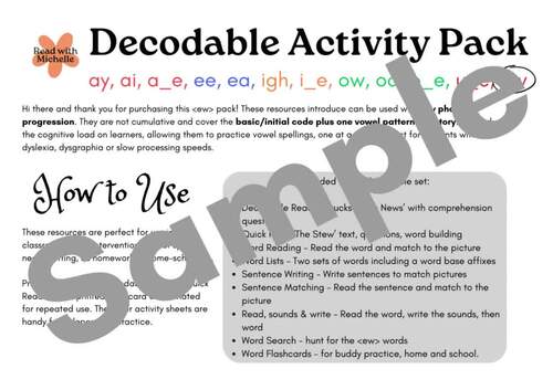 Long U Vowel Pattern Spelling 'ew' Decodable Activity Pack | TPT