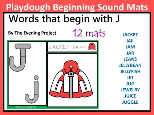 Playdough Beginning Sound Mats /Words that begin with J playdough mats