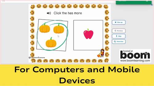 More, Less, Equal up to 5 Fall Boom Cards™ Kindergarten & 1st Grade ...
