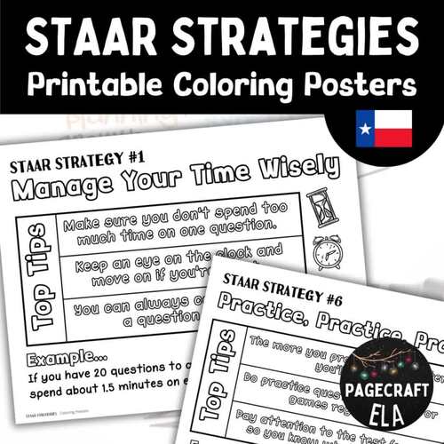 STAAR Test Strategies Coloring Posters in US Letter and A3 for Preparation