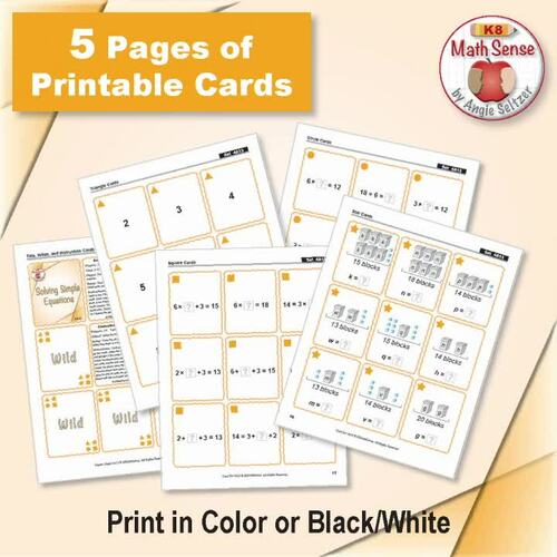 Solving Simple Equations: Math Sense PDF Card Games & Activities 4A13 ...