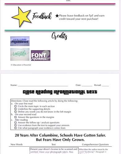 School Safety Close Reading Informational Text with Annotation and ...