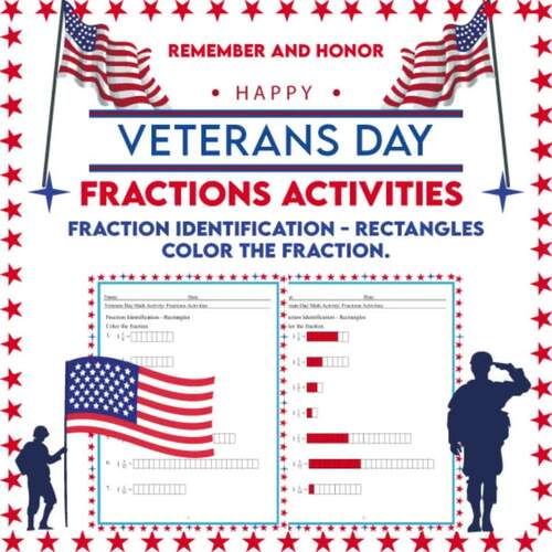 Veterans Day Math Fraction Identification Color the fraction No Prep