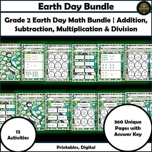 Grade 2 Earth Day Math Bundle Addition Subtraction Multiplication Division