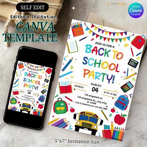 Back to School Party Invitation | Editable Canva Template, First Day of ...