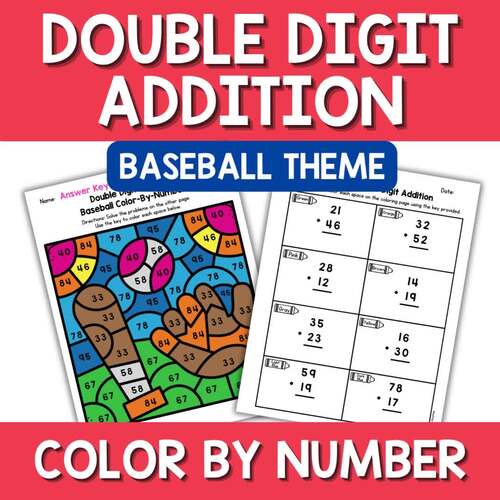 Baseball Double Digit Addition with Regrouping Color by Number Activity ...