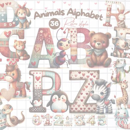 Cute Animals alphabet clipart, watercolor Animal png. by Hello Happiness