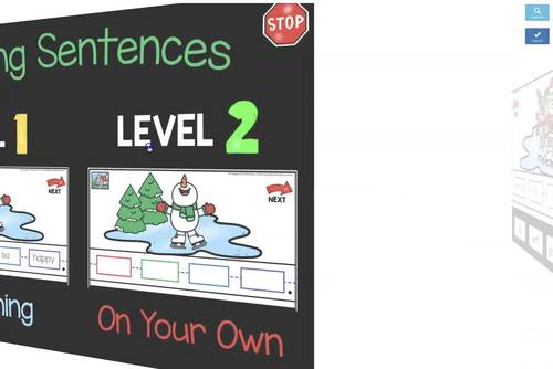 Writing a Complete Sentence - Digital Boom Cards for Kindergarten Christmas