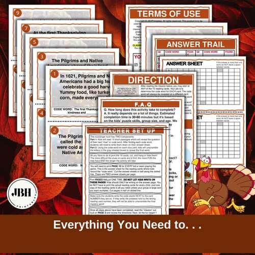 Turkey Tracks Scavenger Hunt, Thanksgiving Reading Game for Kids