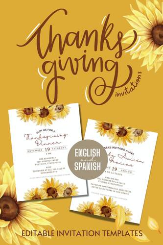 Watercolor Sunflower Thanksgiving Invitation Template | Staff ...