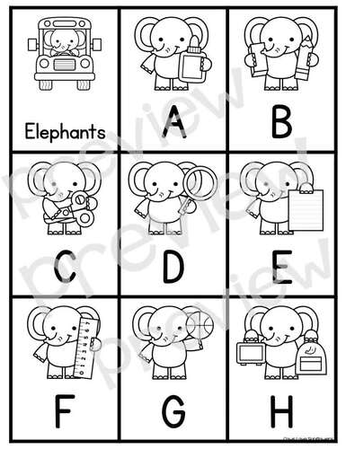 School Elephants - Uppercase Lowercase Alphabet Matching - ABC Flash Cards