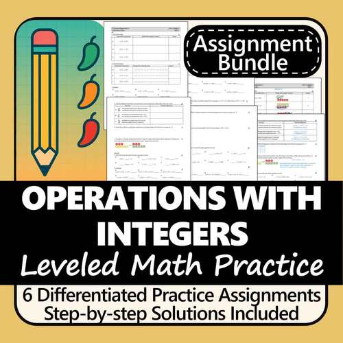 Integers Leveled Practice Bundle | Word Problems Order of Operations ...