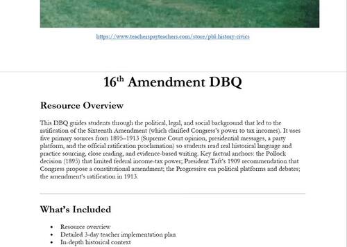 Middle School 16th Amendment DBQ by PBL History & Civics | TPT