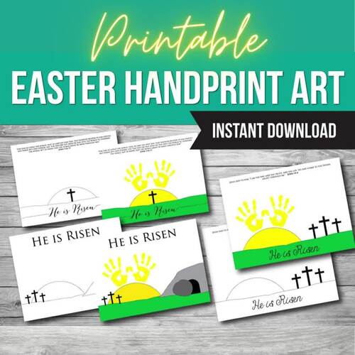 Easter Handprint Craft, He Is Risen Handprint Art Printable PDF, Bible ...