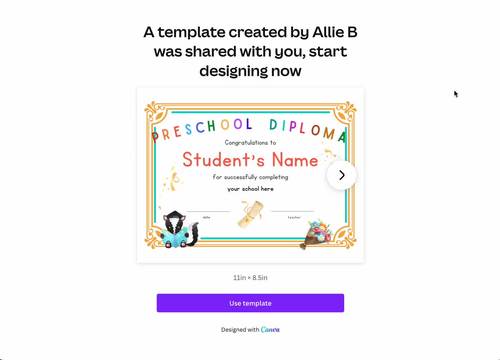 EDITABLE Preschool Diploma Certificate for End of Year Graduation Template