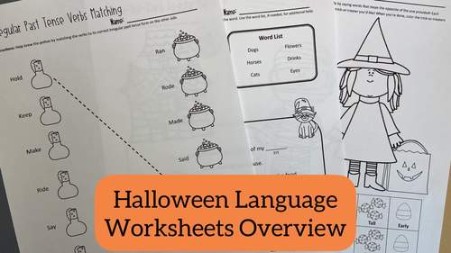 Halloween Themed Speech Therapy Language Activities and Worksheets No Prep