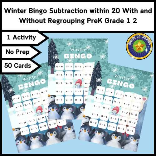 Winter Bingo Subtraction within 20 With and Without Regrouping PreK ...