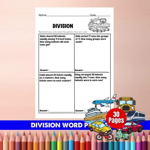 Grade 3 Division Word Problems | Transportation Math Worksheets by Maya ...
