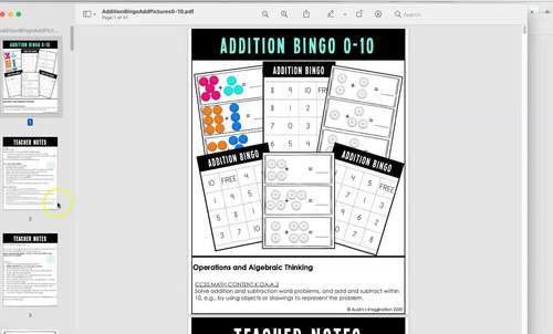 Addition and Subtraction BINGO Kindergarten & 1st Grade Math Games