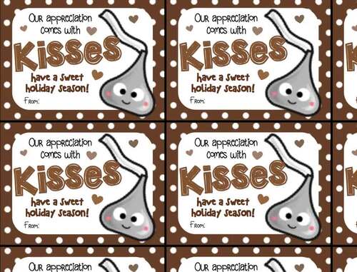 Kisses Chocolate Winter Holiday Thank-You Gift Tag- Our appreciation ...