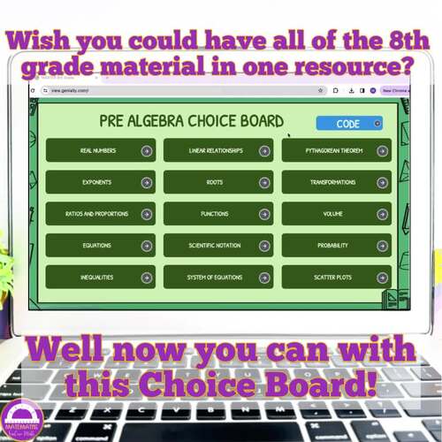 8th Grade Math Review Choice Board No Prep & Self Checking Activities