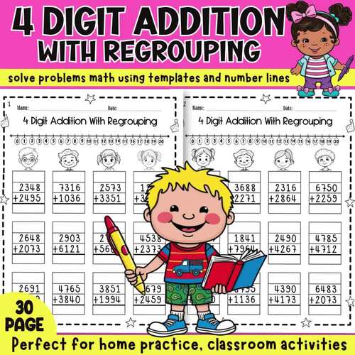 4 Digit Addition With Regrouping Worksheet, Math Practice Activity