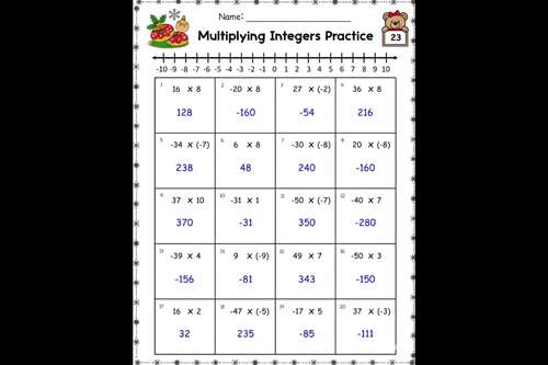 Multiplying Positive and Negative Integers Worksheets - 60 Page ...