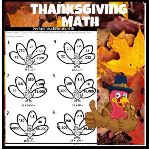 Thanksgiving Math 5th grade No Prep Decimals Comparing Numbers Add ...