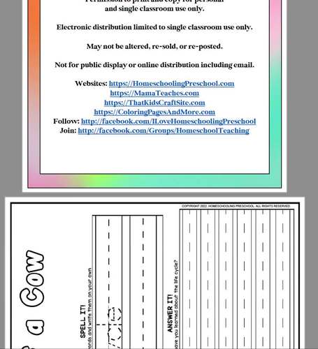 Cow Life Cycle Activity Sheets by HomeschoolingPreschool | TPT