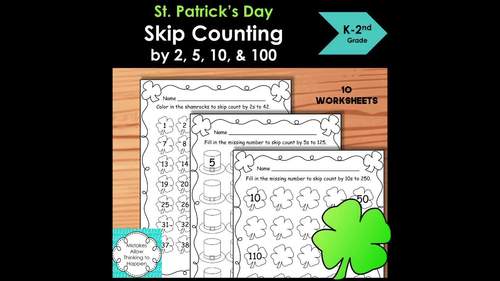 St Patrick's Day Skip counting by 2, 5, 10 and 100 worksheets | TPT