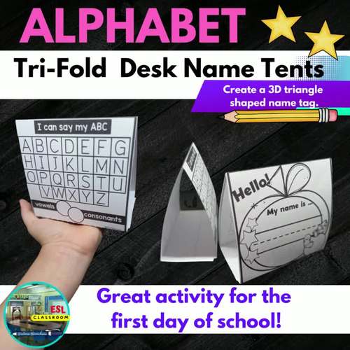 ESL Back to School Tri-Fold Desk Name Tents | Alphabet & Letter Sounds ...