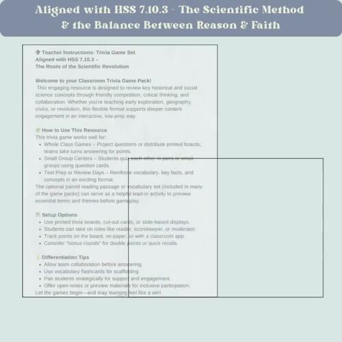 The Scientific Method, Rationalism, and Religion Trivia Game — HSS 7.10.3