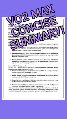 VO2 Max Reading & Review Worksheet – 1-Page Passage, 10 Questions ...