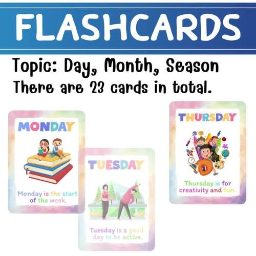 Flash cards, category "Day, Month, Season and Time" / 23 cards by Phawadi